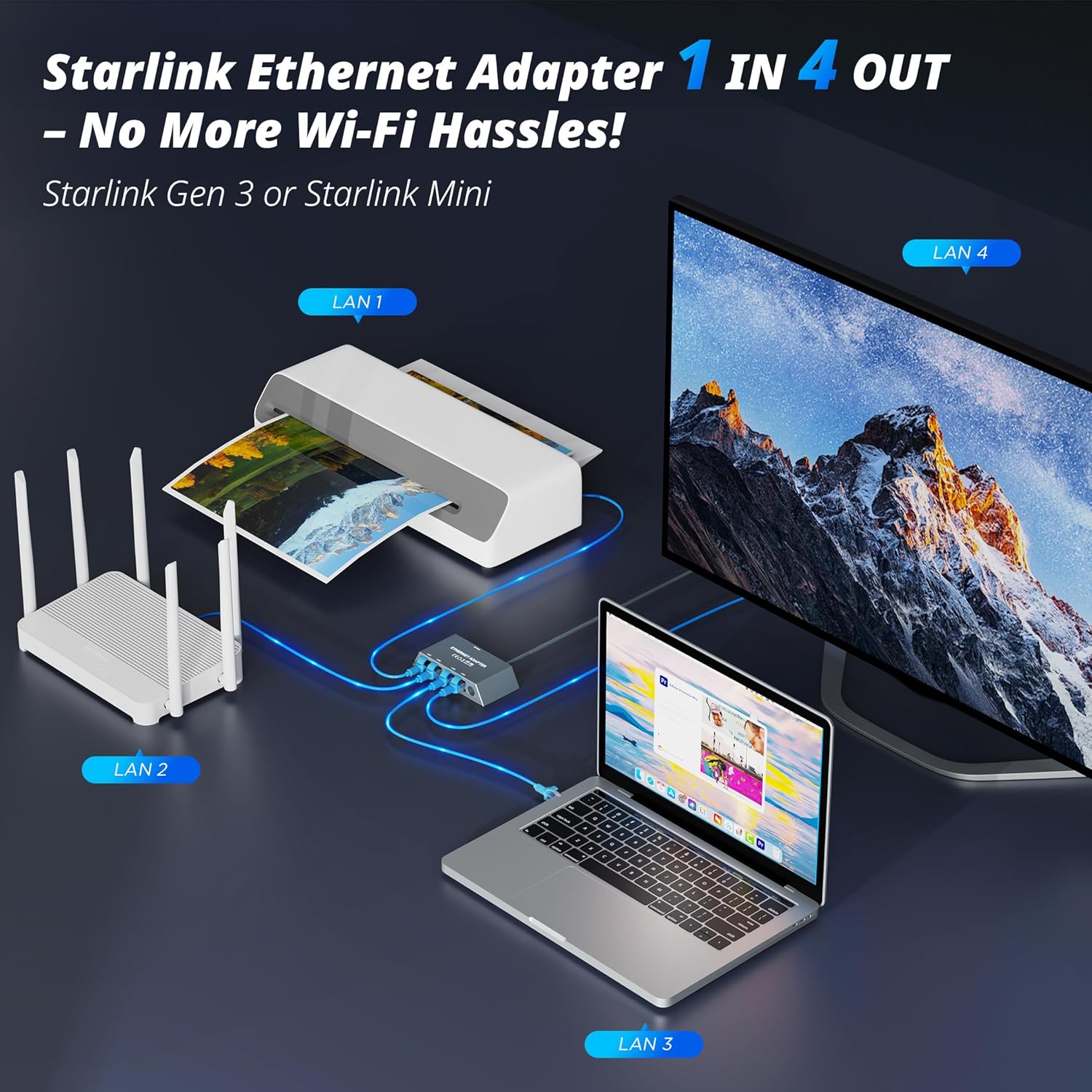 Starlink Mini/Gen3 Ethernet Adapter with 4 RJ45 Ports – XTAR-LINK